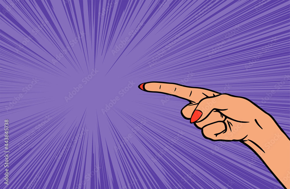 The female hand advertises. Pointing with a finger. Background for ...