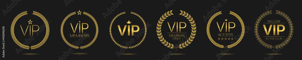 Vip member Golden laurel wreath label set Stock Vector | Adobe Stock