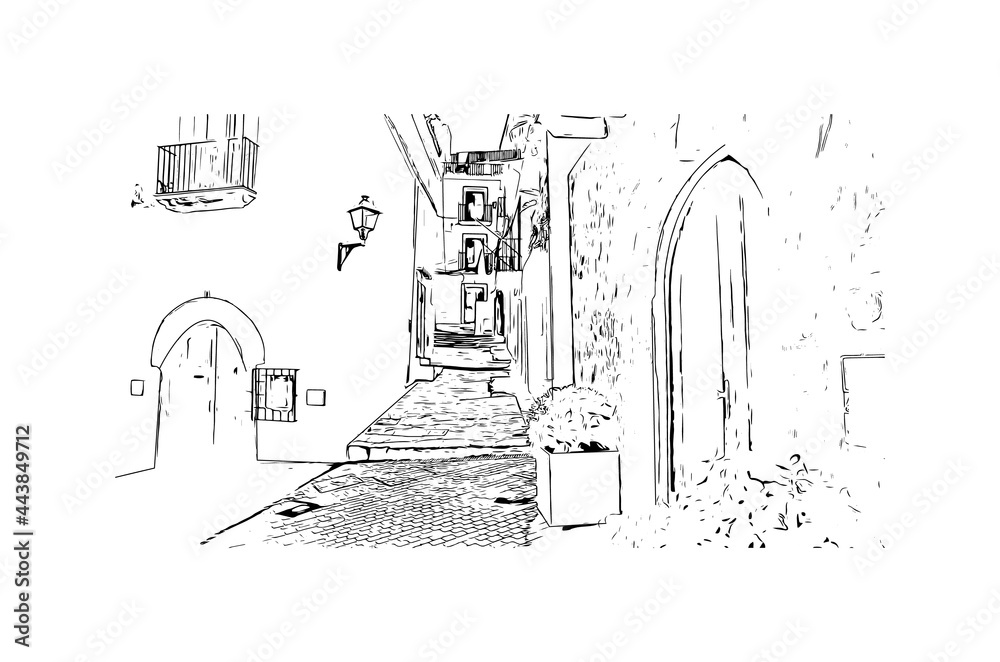 Building view with landmark of Ibiza town is the capital of Ibiza. Hand ...