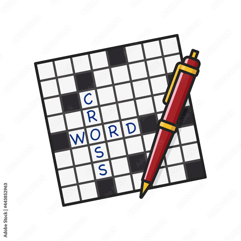 crossword puzzle and ball-point pen isolated vector illustration for ...