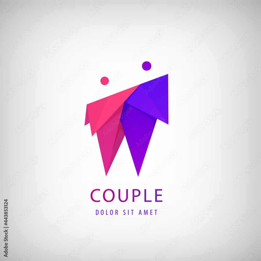 Vector 2 men logo, team icon, cooperation sign. Origami couple. People ...