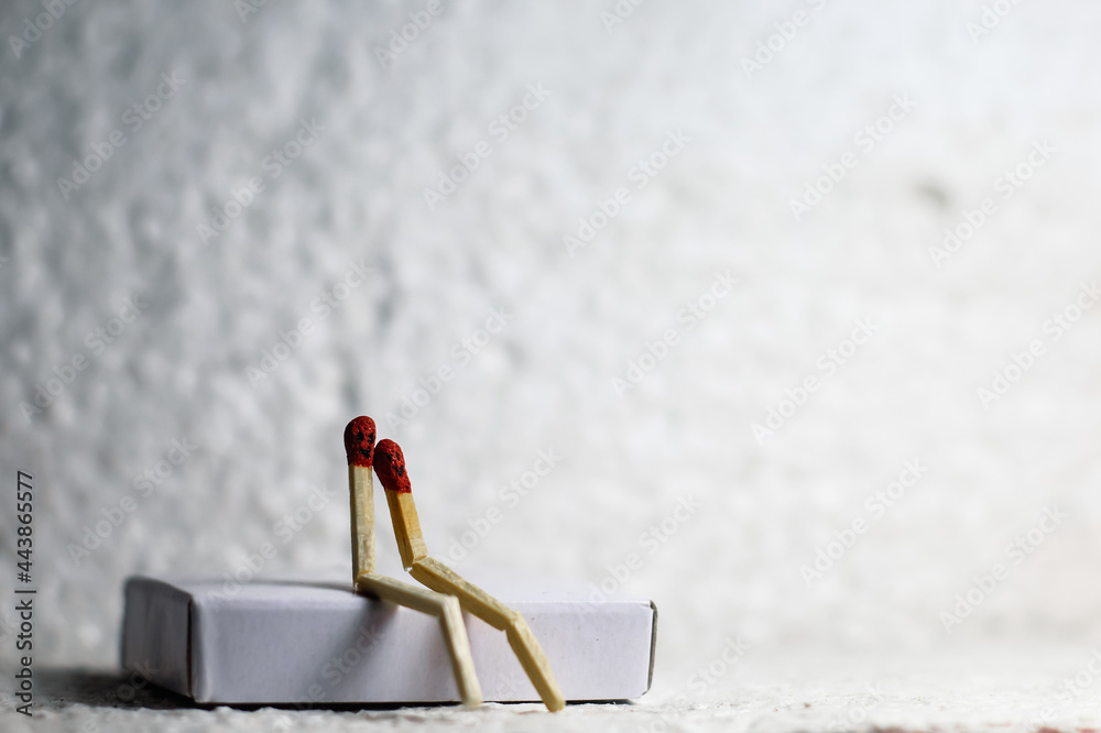 Two Romantic Matchsticks Burning In Love Sitting. Love And Romance ...