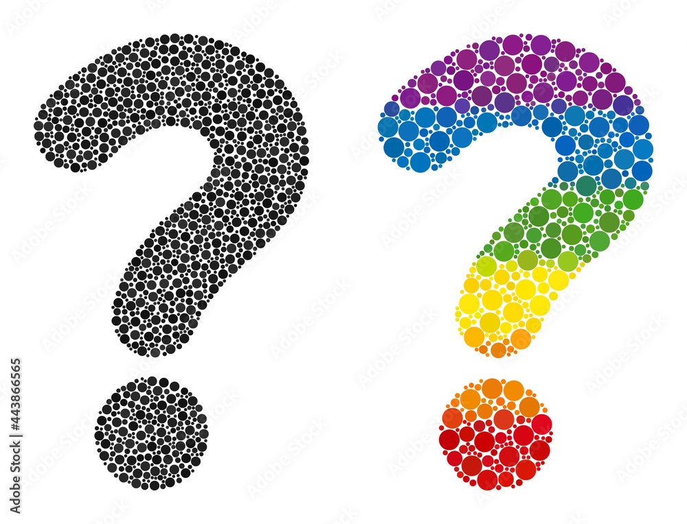 Question mark collage icon of round dots in variable sizes and spectrum ...