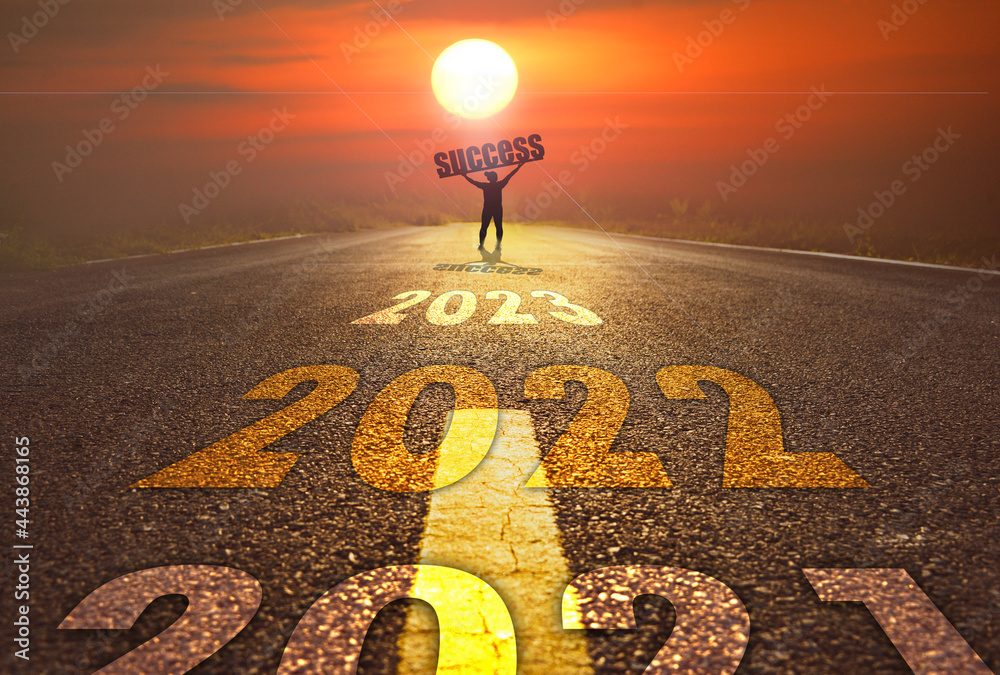 2022 New Year road trip travel and future vision concept . Nature ...
