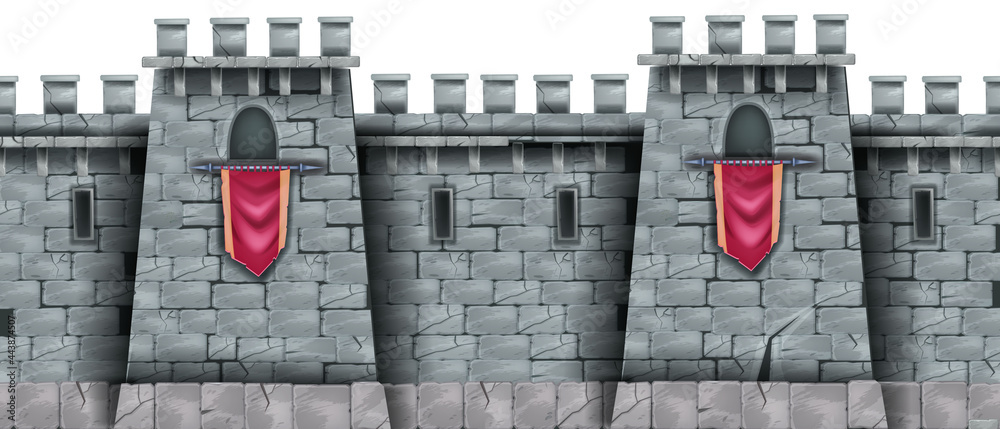 Vetor de Stone castle wall seamless background, medieval city brick ...