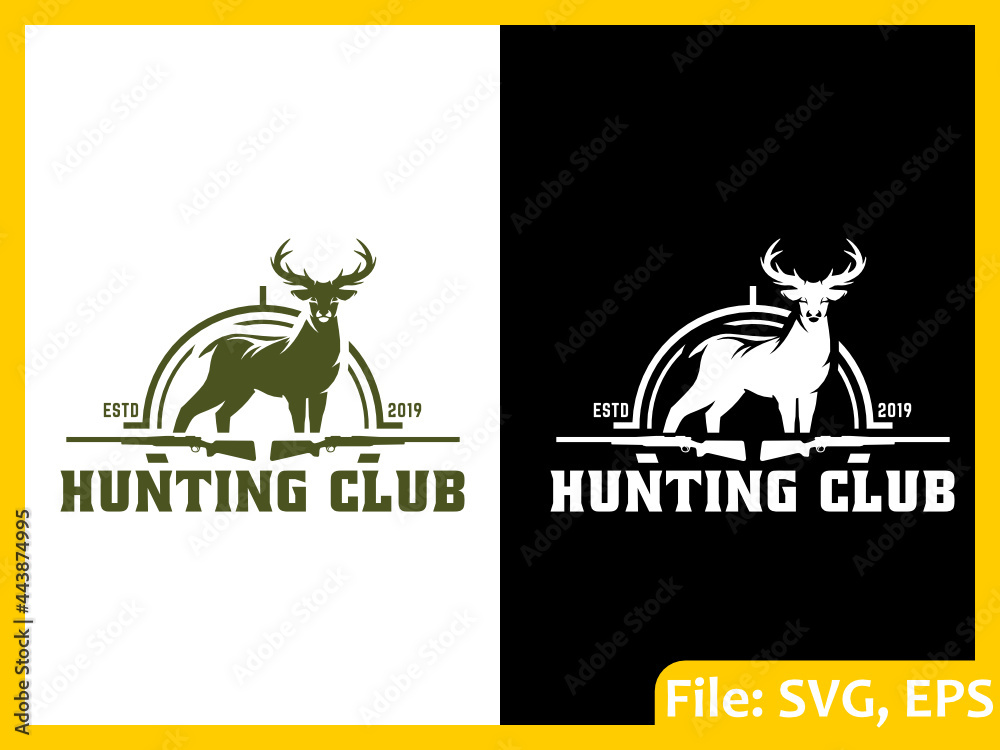Hunting logo, vector set of hunt label, badge or emblem, duck and deer ...