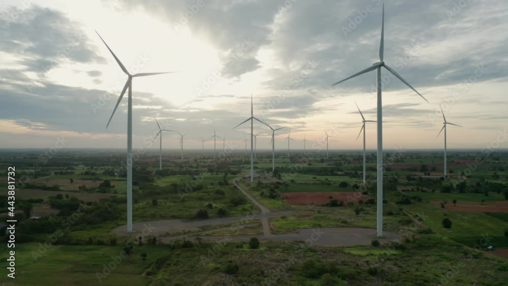 Aerial view of Wind turbines of save Energy save world in footage b ...