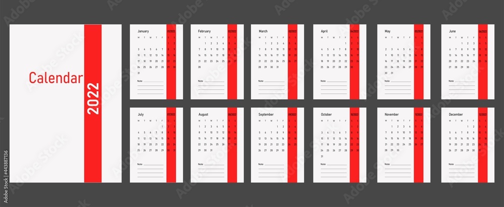 A4 calendar or planner 2022 trendy minimalistic style. Cover and 12 ...
