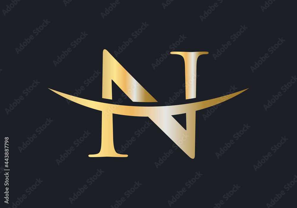 Initial Gold N letter logo design. N logo design vector template Stock ...