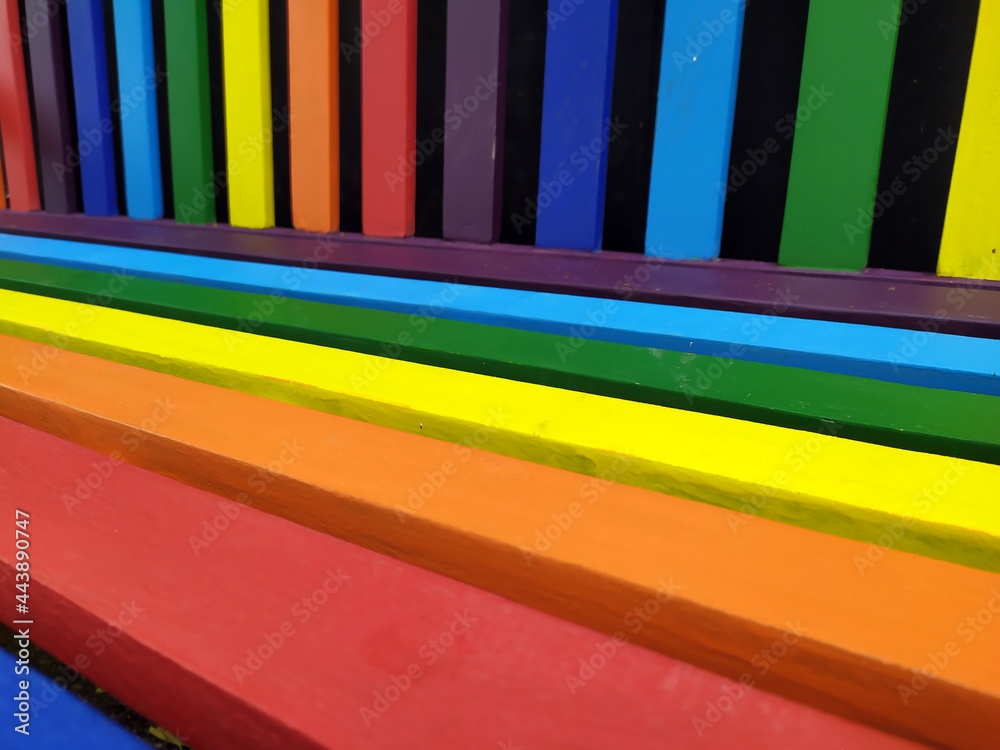 Colorful bench with different shiny colors as symbol for variety and ...