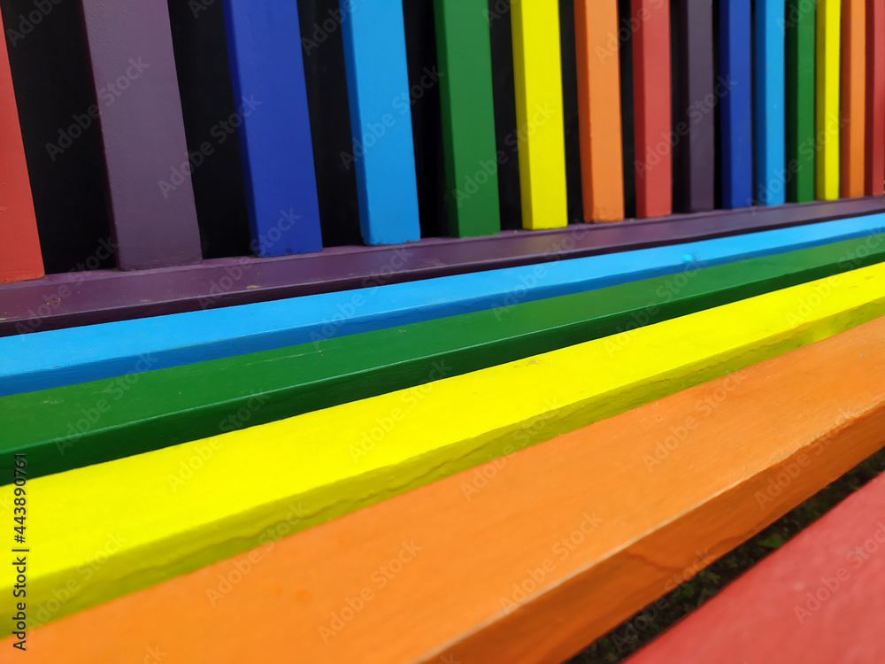 Colorful bench with different shiny colors as symbol for variety and ...