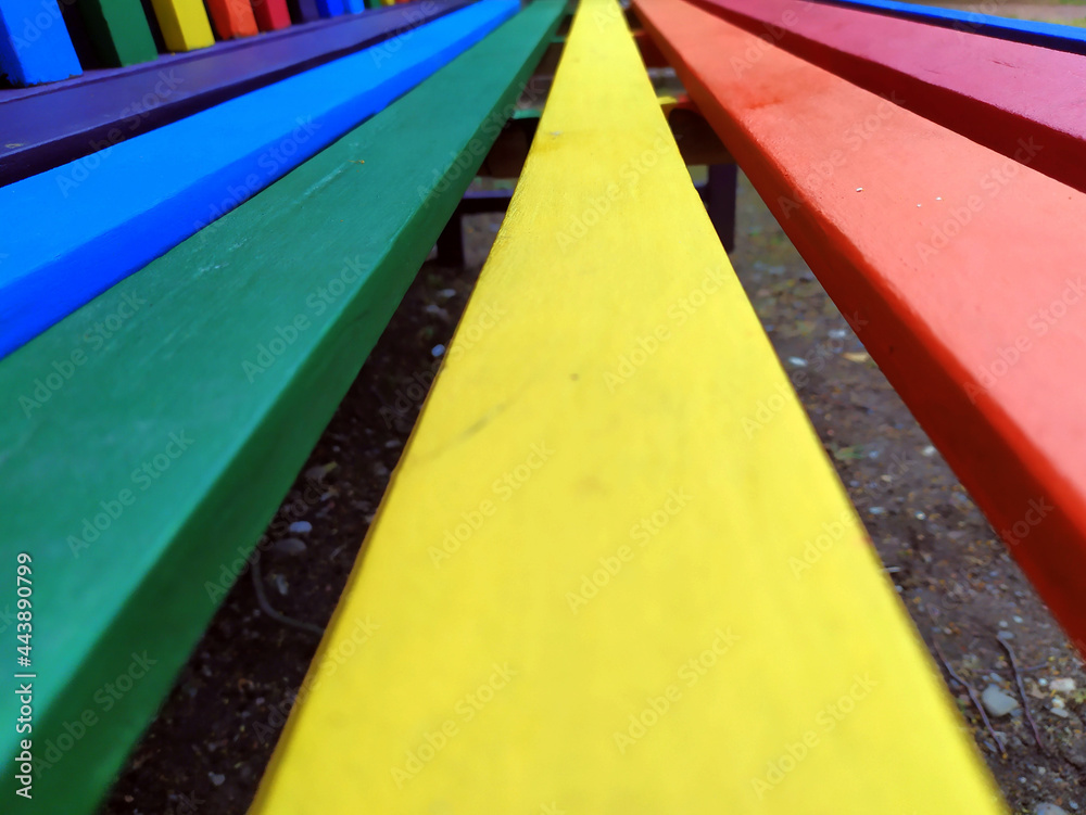 Colorful bench with different shiny colors as symbol for variety and ...