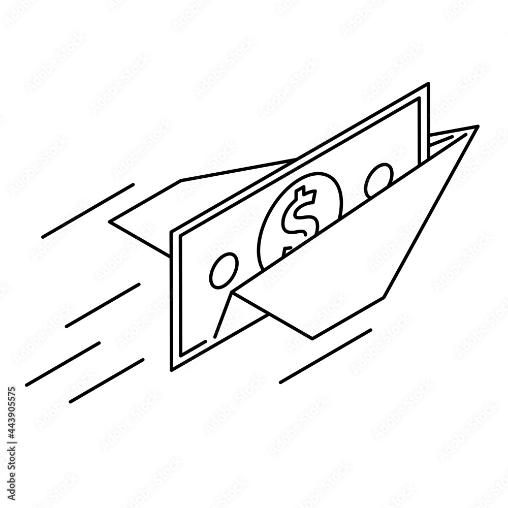 Icon Paper Airplane With Dollar A Banknote Is Flying On A Paper Plane icon-paper-airplane-with-dollar-a-banknote-is-flying-on-a-paper-plane