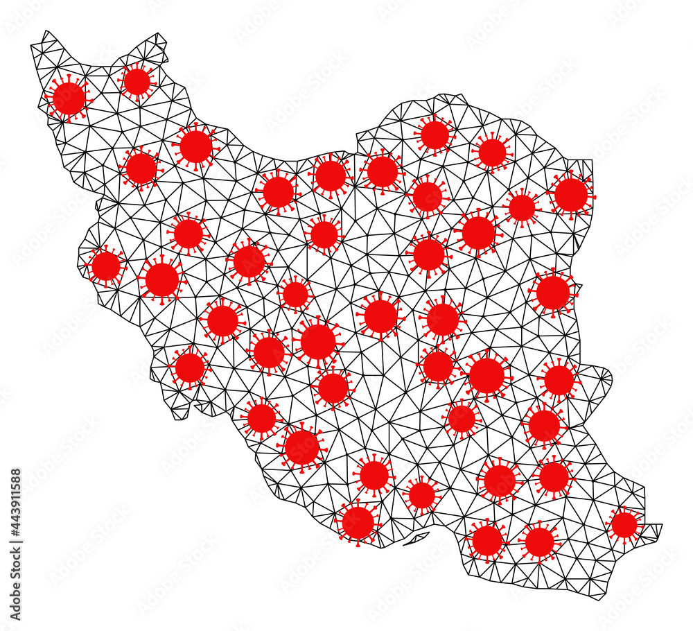 Wire frame polygonal map of Iran under lockdown. Vector model is ...