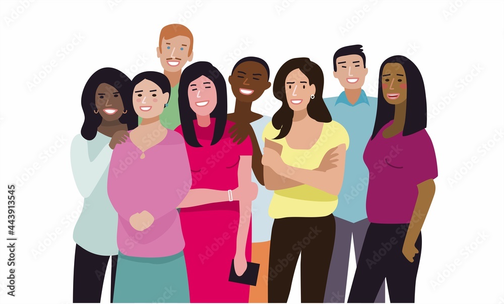 People are against racism. Vector illustration with different skin ...