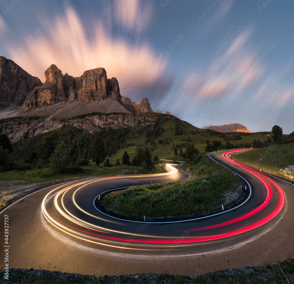 Hairpin bend light trail Stock Photo | Adobe Stock