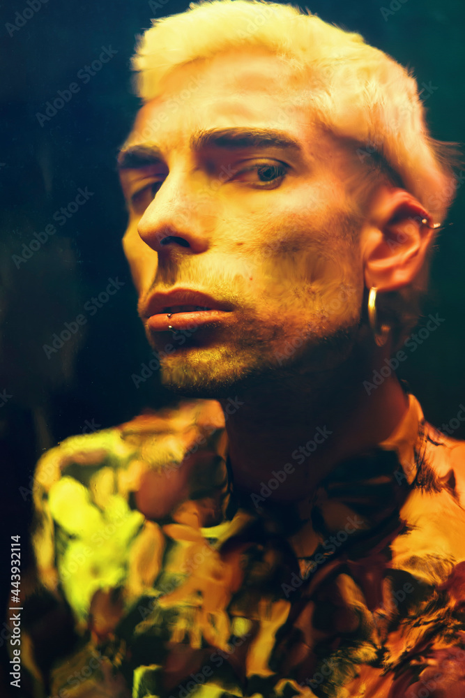 Distorted reflection of a shocked young man Stock Photo | Adobe Stock