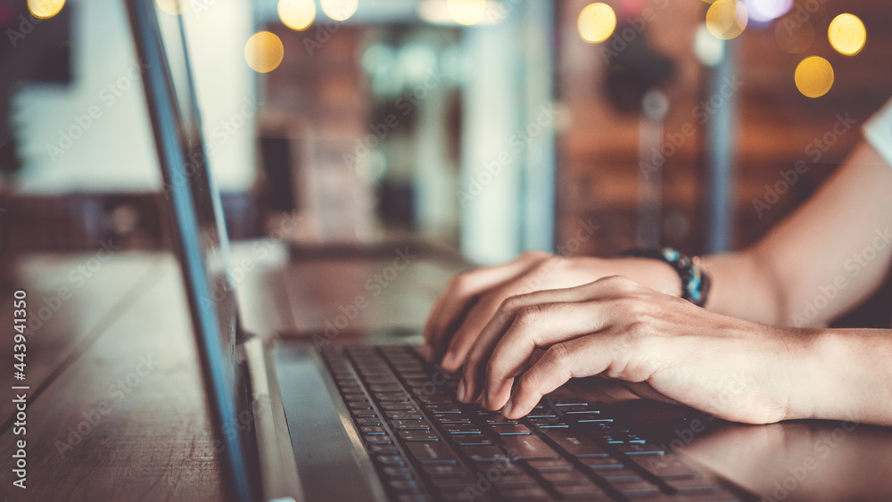 Woman use technology devices smartphone and laptop to work or study do ...