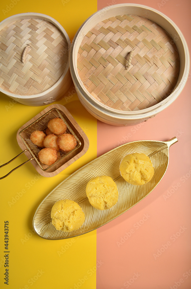 traditional local steam yellow cup cake huat kueh dessert with ...