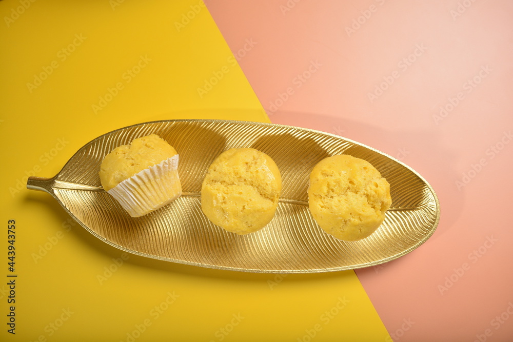 traditional local steam yellow cup cake huat kueh dessert with ...