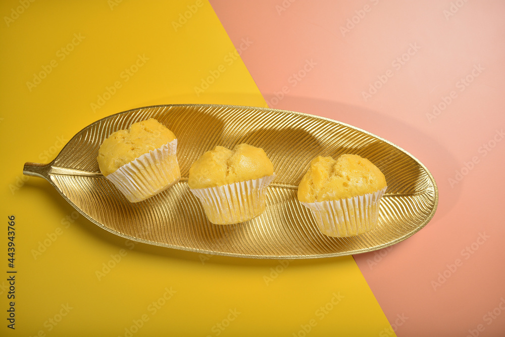 traditional local steam yellow cup cake huat kueh dessert with ...