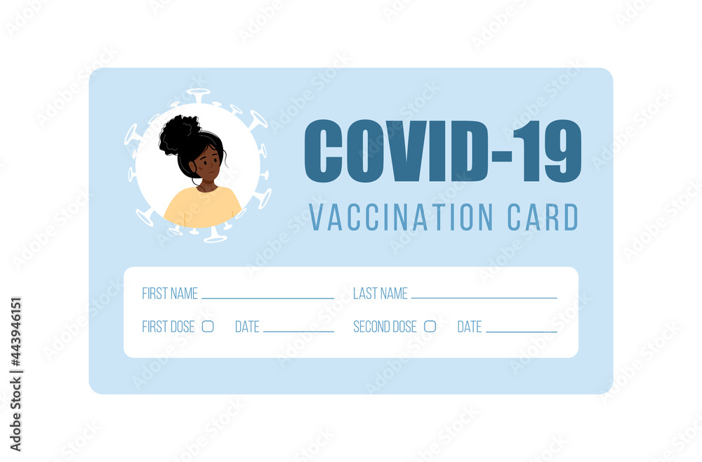 Vaccination card concept. Blank template with female photo. African ...
