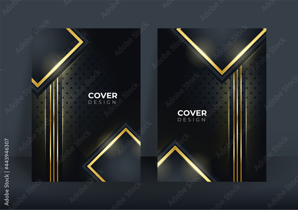 Modern black gold cover design set. Luxury creative line pattern in ...