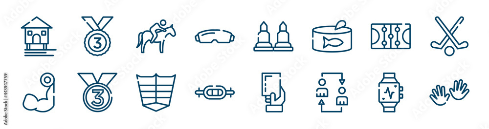 basketball team icons set such as bronze, goggle, ice court, biceps ...