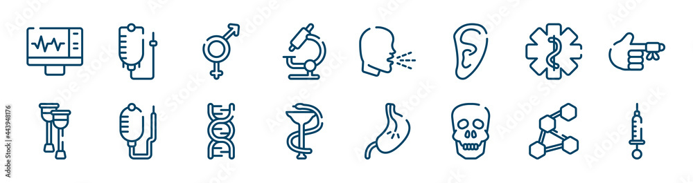 medical icons icons set such as drip bag, microscope tool, star of life ...