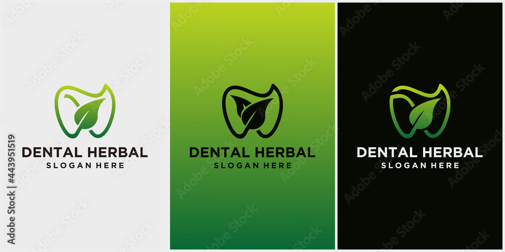 Dental logo icon and leaf, dental care design with herbal concept, logo ...