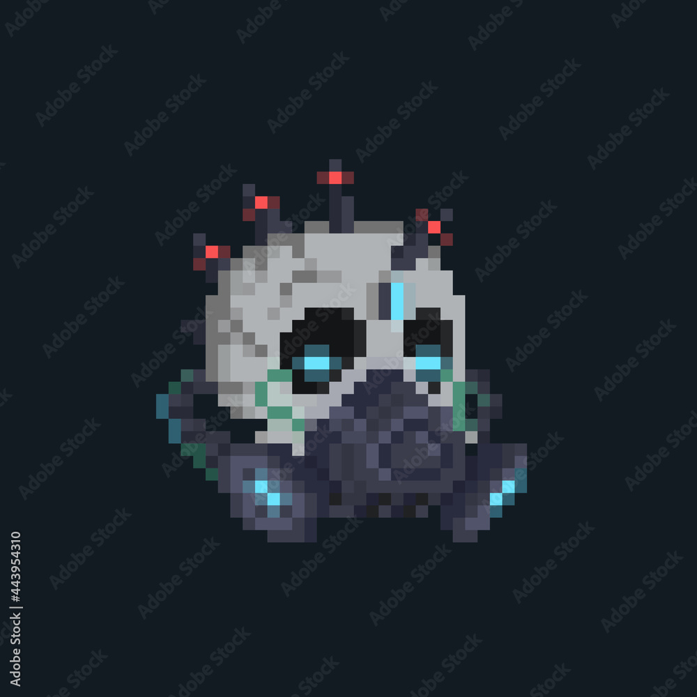 Pixel art spooky cyber punk skull head with gas mask. Stock Vector ...