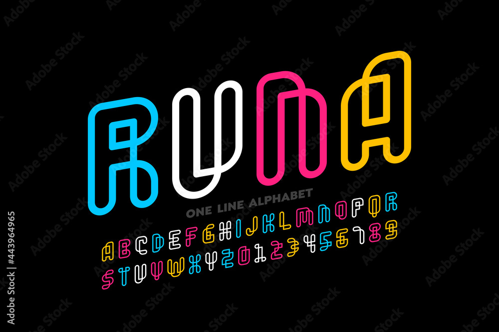 One line style font, alphabet letters and numbers vector illustration ...