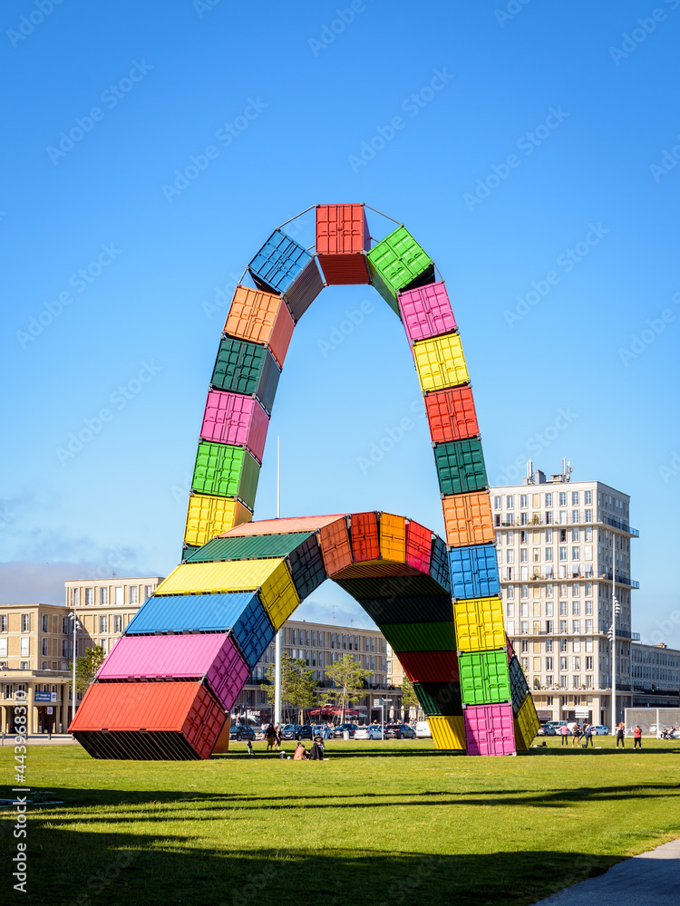 Le Havre, France - June 7, 2021: The "Catène de containers" is an art ...