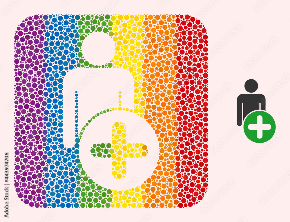 Dotted mosaic add man figure hole icon for LGBT. Multicolored rounded ...