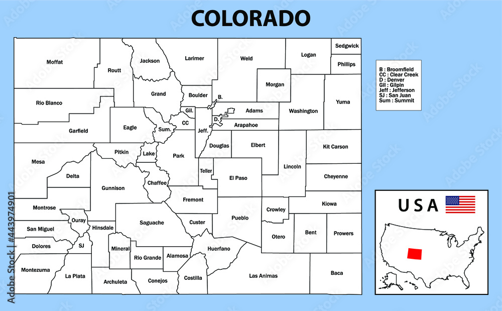 District map of Colorado in white color. Stock Vector | Adobe Stock