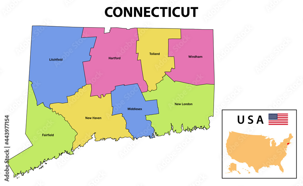 District map of Connecticut. Stock Illustration | Adobe Stock