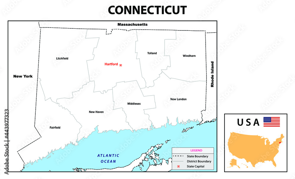 Political map of connecticut in white color Stock Vector | Adobe Stock