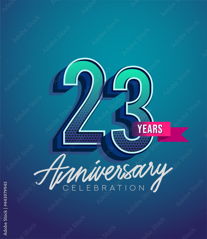 23rd Anniversary Logo Design With Ribbon Elegant Anniversary Logo With Blue Color Design For