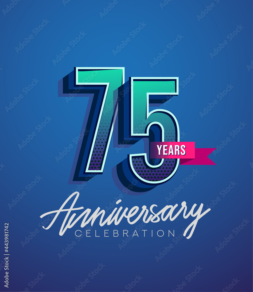 75th Anniversary Logo Design With Ribbon, Elegant Anniversary Logo With ...