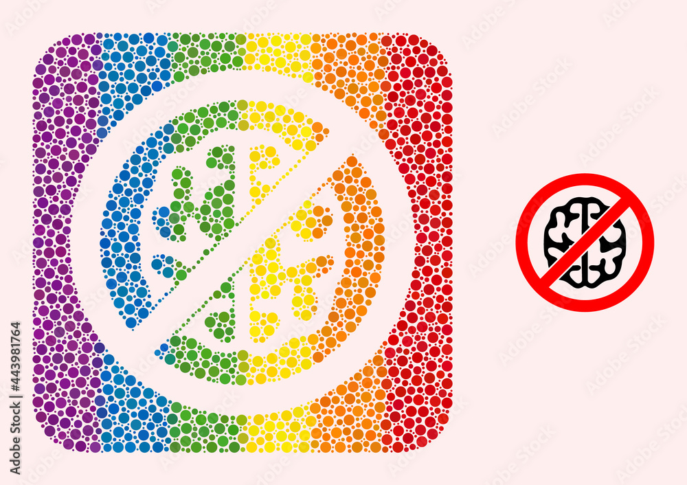 Dot mosaic brainless stencil icon for LGBT. Rainbow colored rounded ...