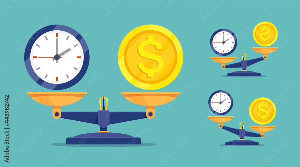 Time vs Money on scales icon balance and imbalance vector illustration ...