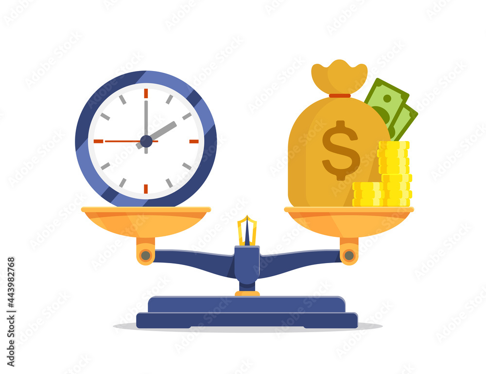 Time vs money on scales icon balance isolated vector on white ...