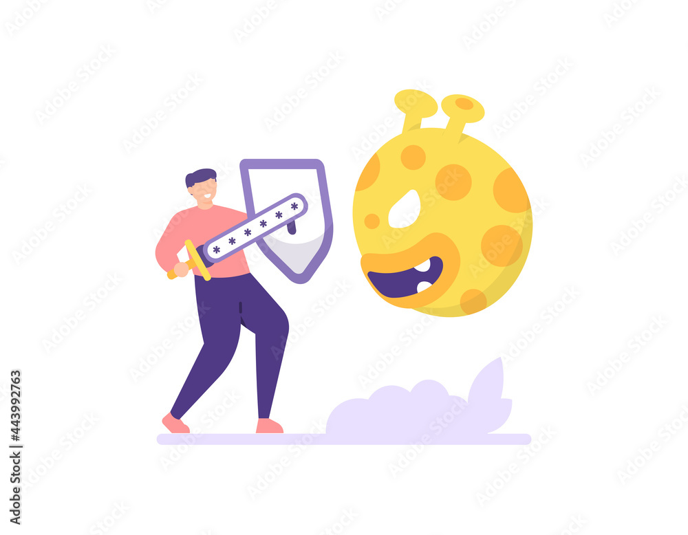 illustration of people using shields and swords to fight viruses or ...