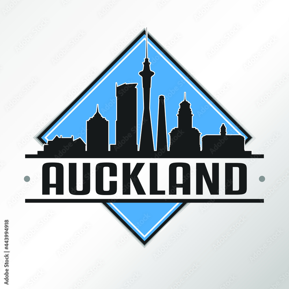 Auckland, New Zealand Skyline Logo. Adventure Landscape Design Vector ...