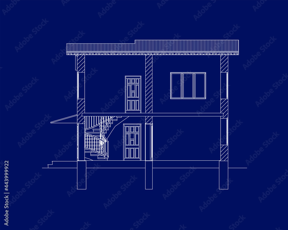 Architectural modern background. Cross-section suburban house. Vector ...
