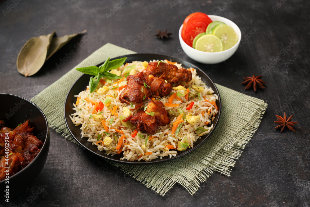 Chinese fried rice and chilly chicken curry Chicken fried rice with ...