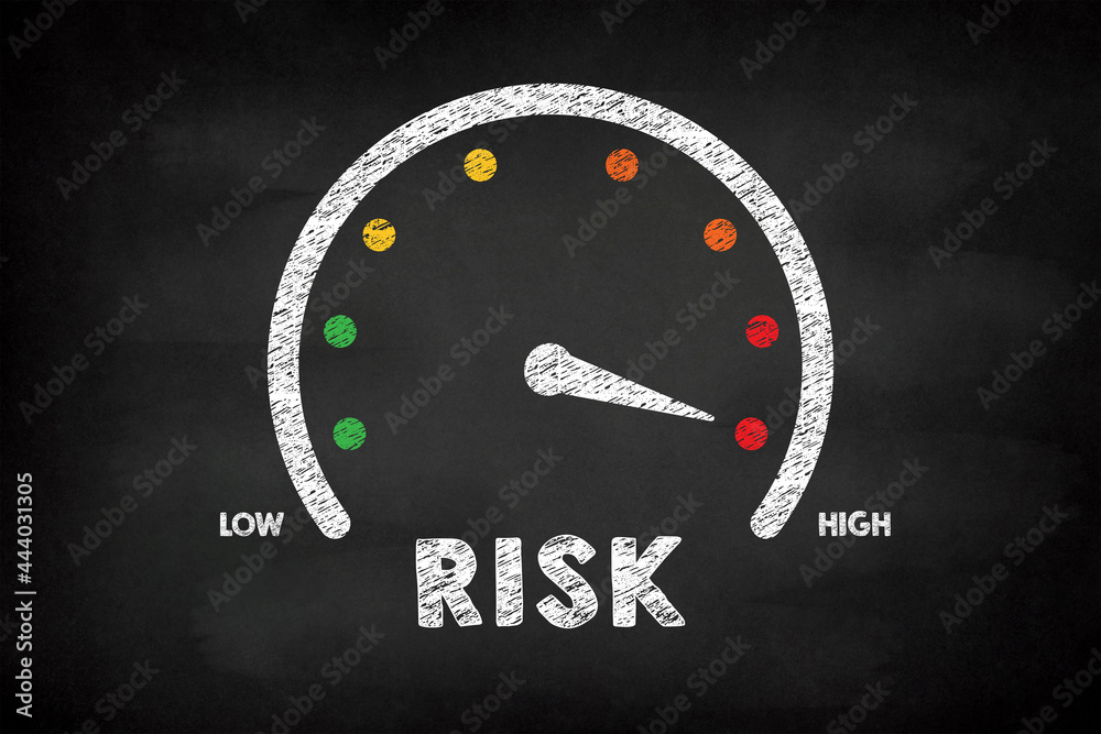 High risk meter, risk measurement at indicator on blackboard Stock ...