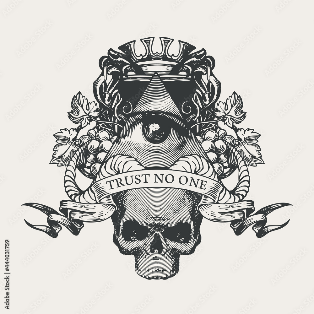 Vector coat of arms with Masonic symbol All-seeing eye of God, crown ...