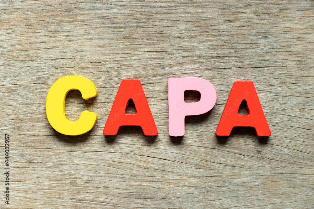 Color alphabet letter in word CAPA (abbreviation of corrective action ...