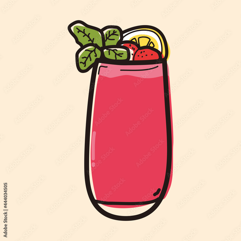 mocktail drink in doodle style. hand drawn for mocktail drink in glass ...